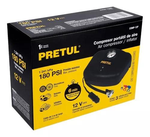 Compresor De Aire Mini A Batería Portátil Pretul Comp-12p 12v Negro – Torke