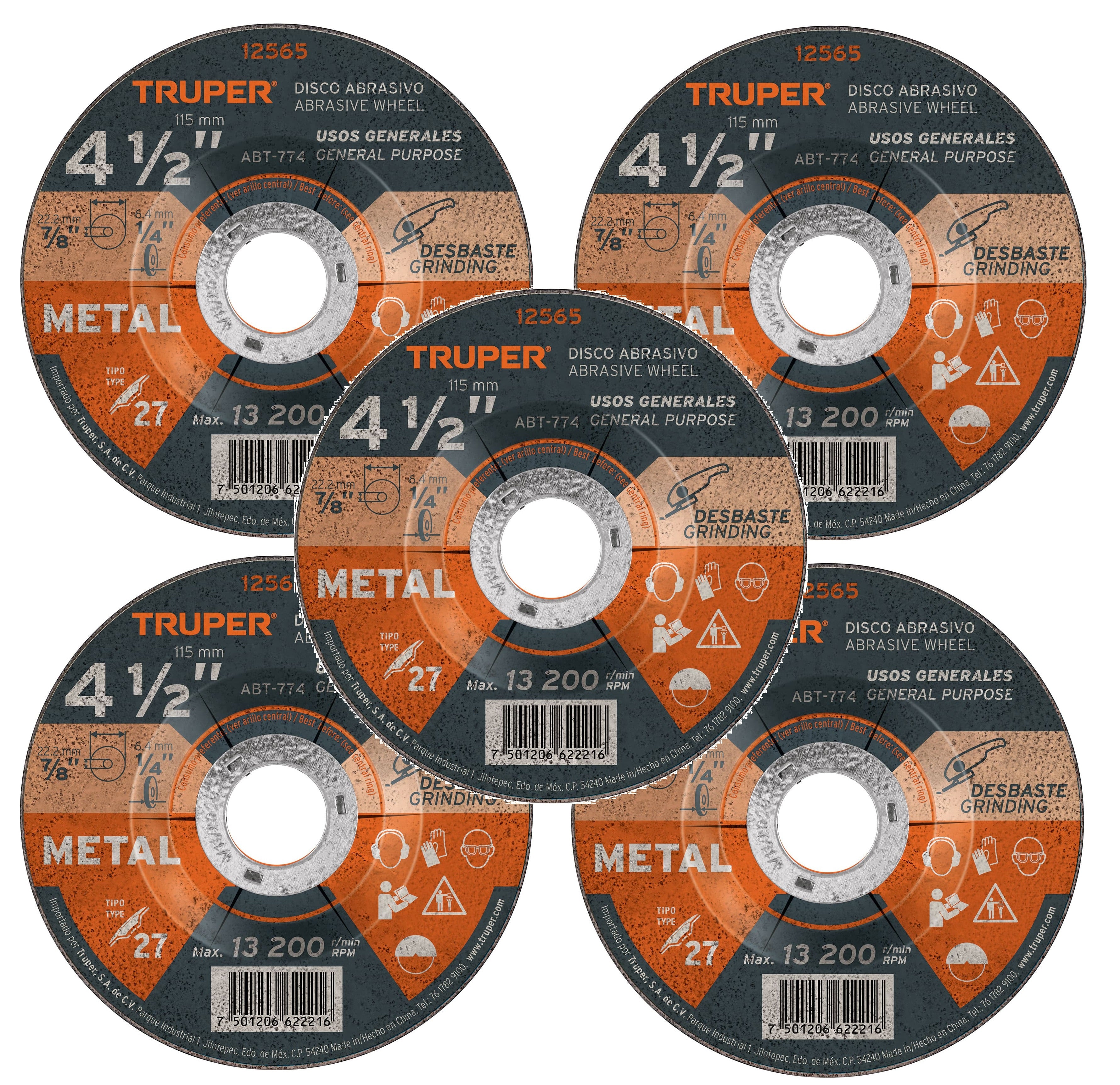 Disco Desbaste De Metal 5 Pzas Tipo 27 4-1/2'' X 1/4' 12565 – Torke