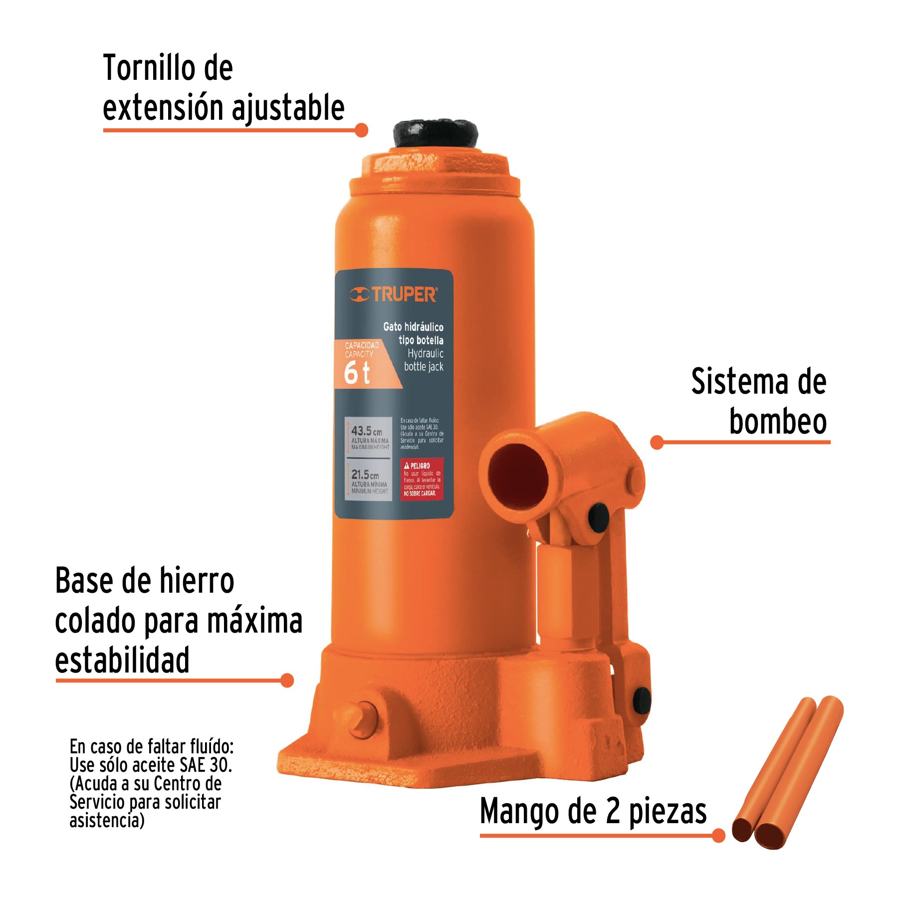 Gato Hidráulico Tipo Botella 6 Ton Truper 14814 – Torke