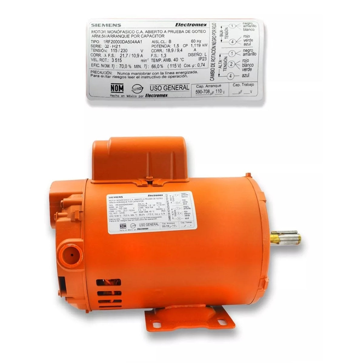 Motor Monofásico 1.5 Hp Siemens Uso General 3550 rpm – Torke