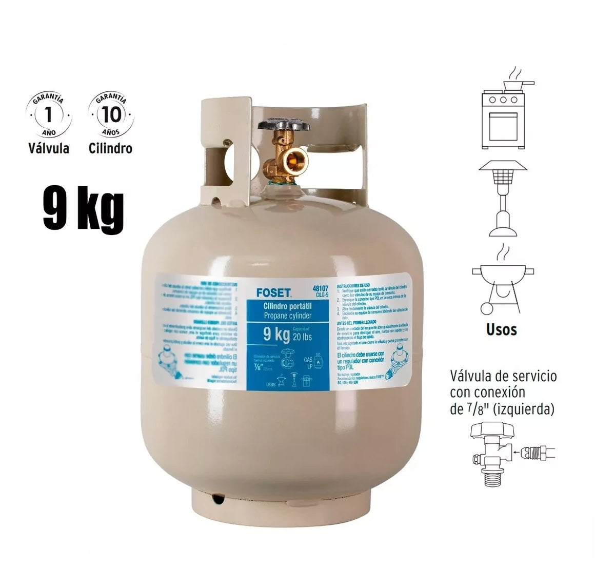 Cilindro Portátil Para Gas Lp 9kg Foset 48107 – Torke